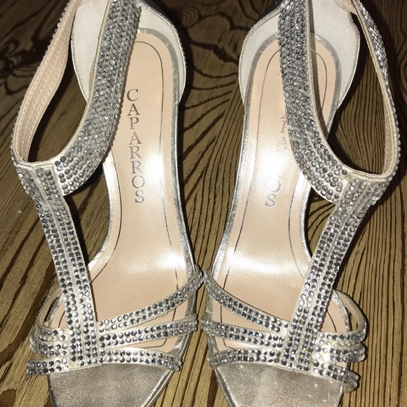 Caparros | Shoes | Silver Heels With Stones | Poshmark